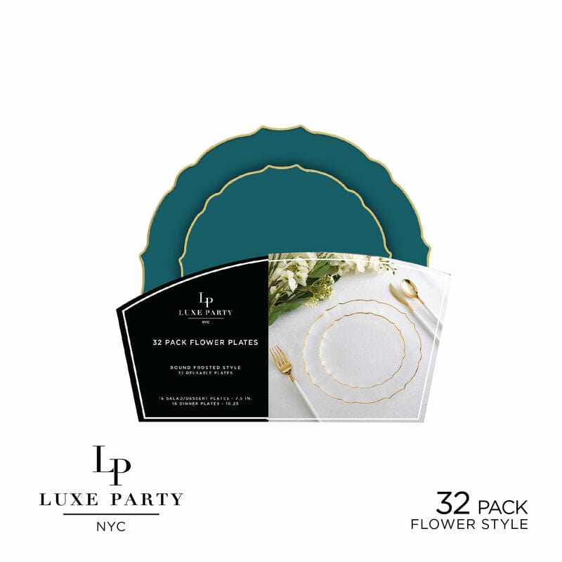 Frosted Teal and Gold Plastic Plates Set- Luxe Party – Luxe Party NYC