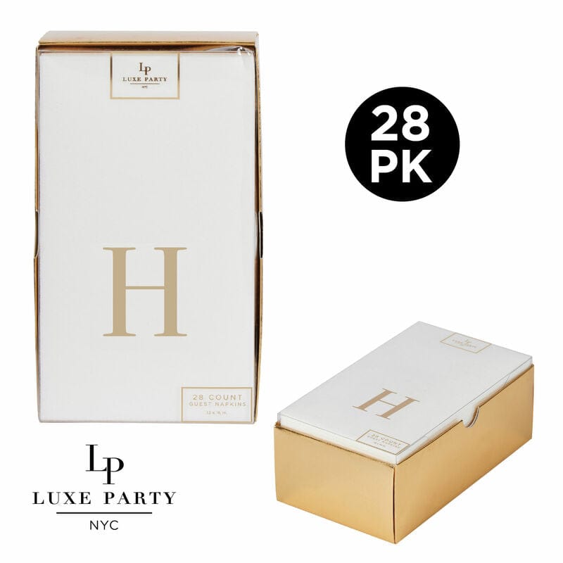 Letter H Gold Foil Monogram Paper Dinner Napkins with Gift Box | Luxe ...
